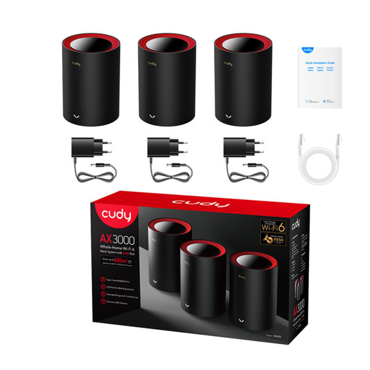CUDY M3000 3-Pack 2.5G Dual Band Wi-Fi 6 Mesh Router