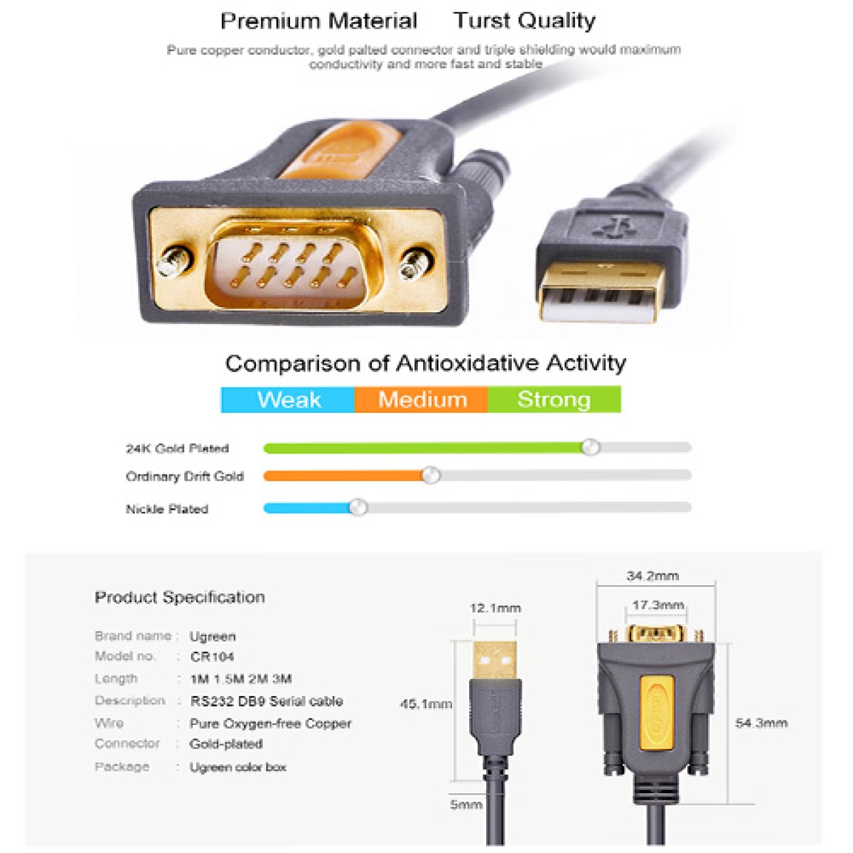 UGREEN CR104 (20211) USB to DB9 RS-232 Adapter Cable Price in BD