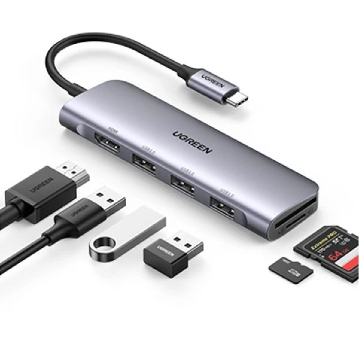 UGREEN CM195 (70411) (6-in-1) USB-C to 2 Ports USB3.0-A Hub