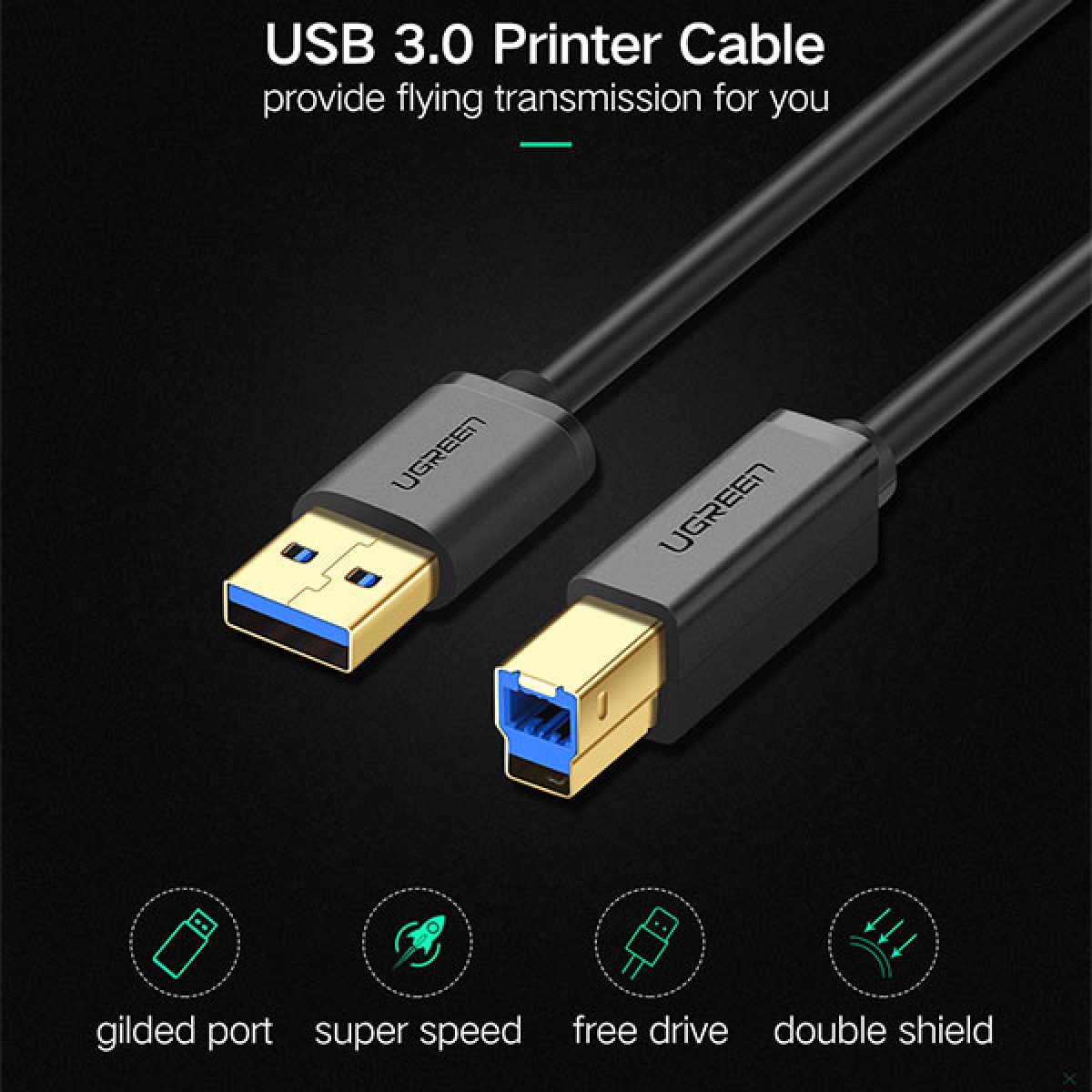 UGREEN US210 (10372) USB A to B 3.0 Printer Cable - 2M Price in BD