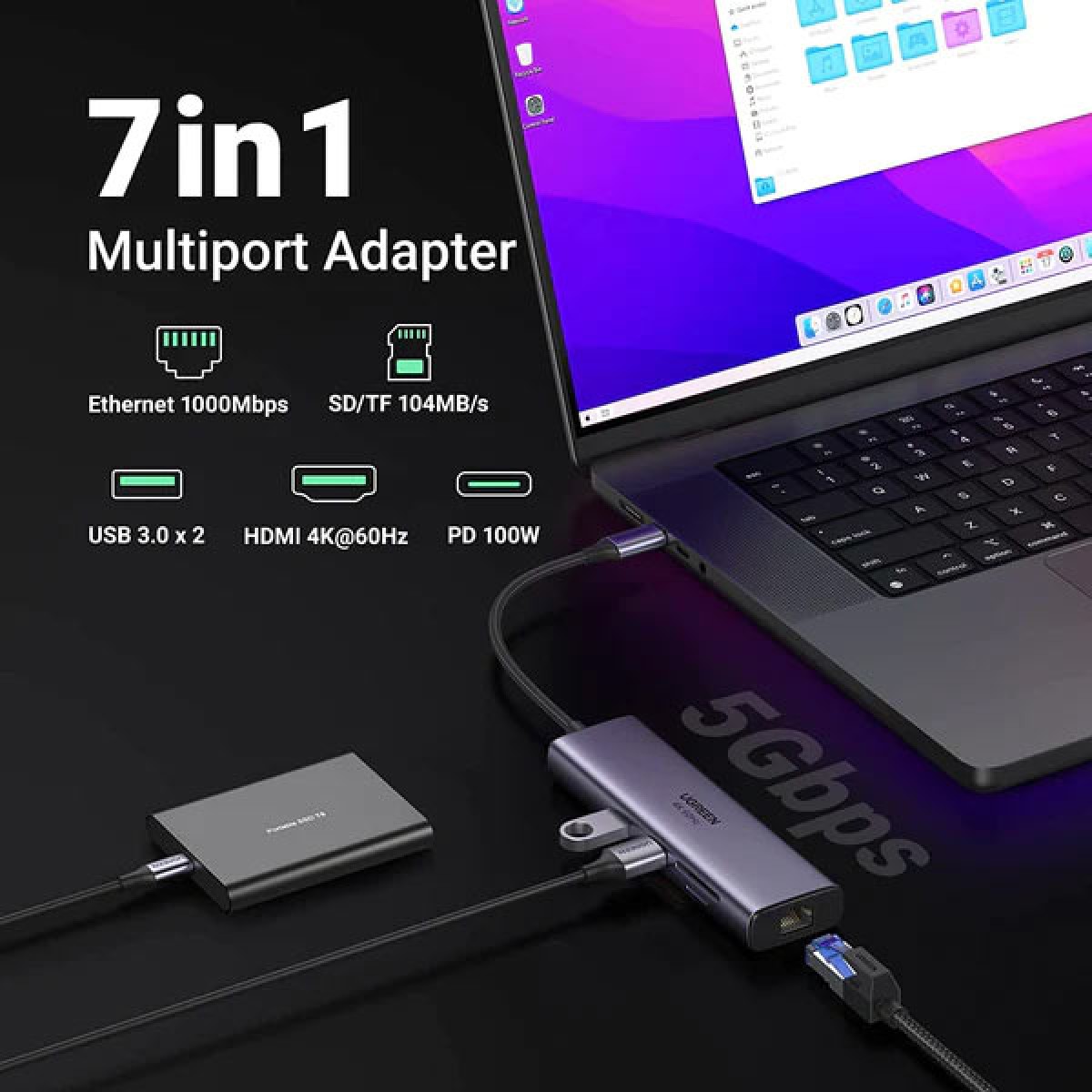 Ugreen CM512 (60515) 7-in-1 4K HDMI USB C Hub Price in BD