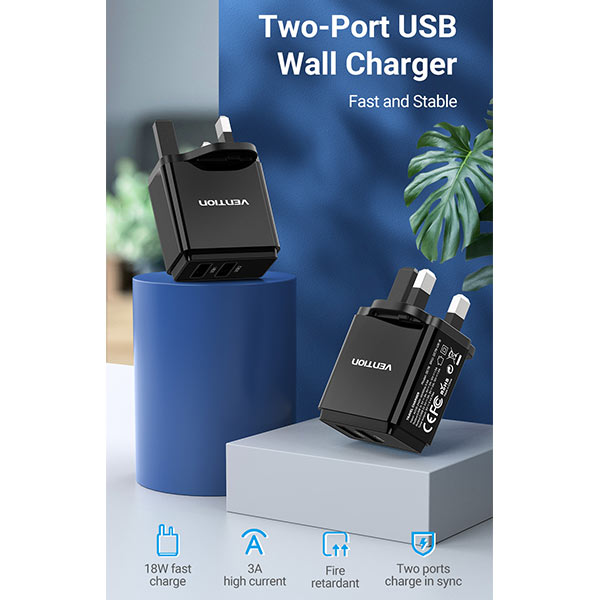 Vention FBAB0-UK 18W Two Port USB A Wall Charger Price in BD