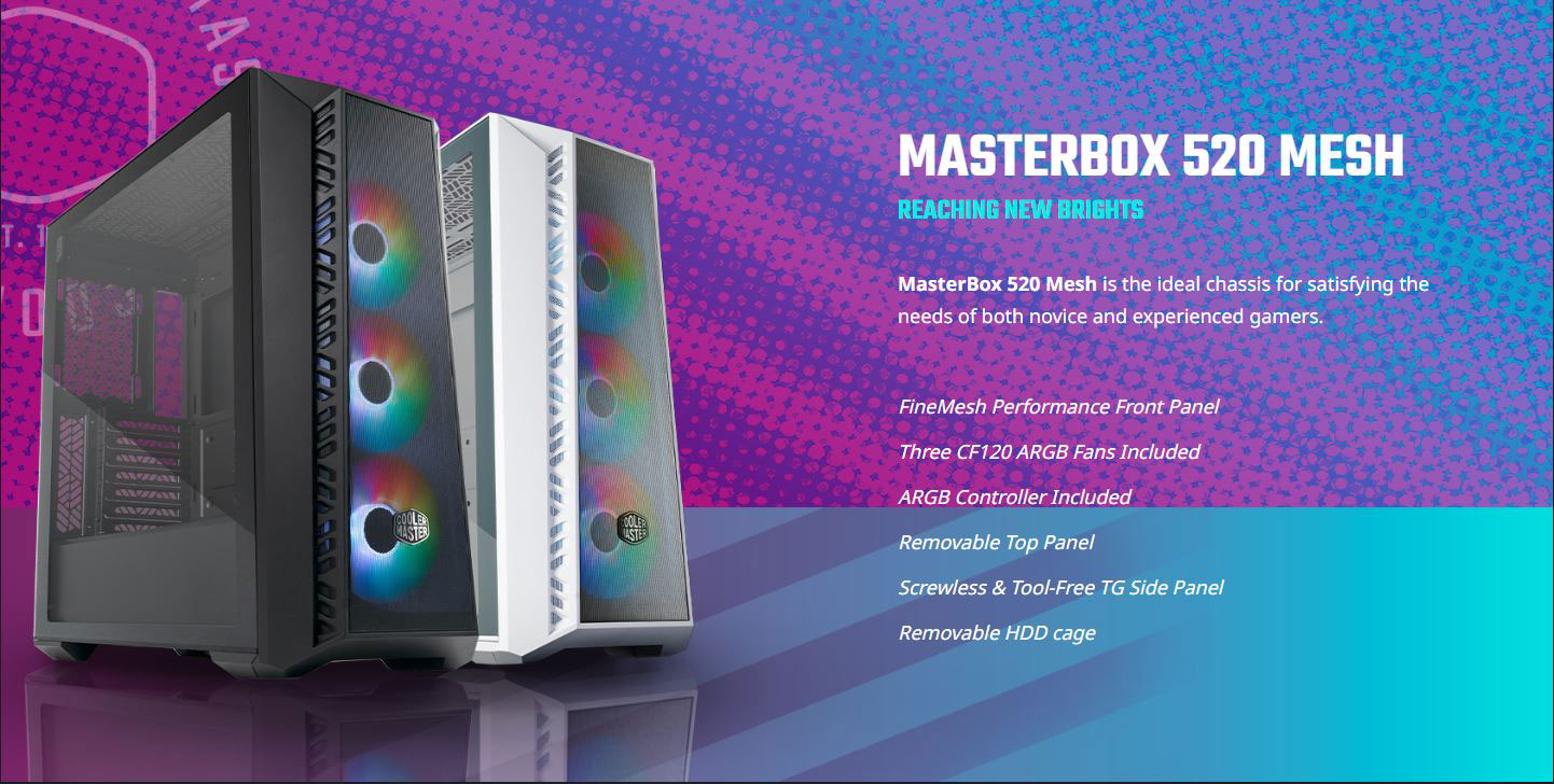 Cooler Master Masterbox 520 Mesh Mid Tower ATX Casing Black in BD