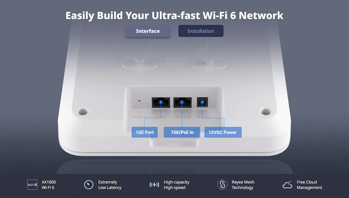 Ruijie RG-RAP2260(G) Wi-Fi 6 AX1800 Dual-Band Ceiling Access Point ...