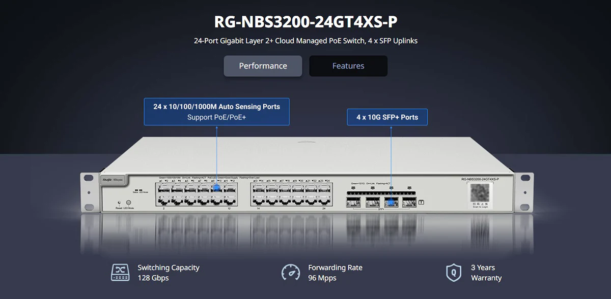 Ruijie RG-NBS3200-24GT4XS-P 24-Port Gigabit 4 * 10G Uplink Layer 2 ...